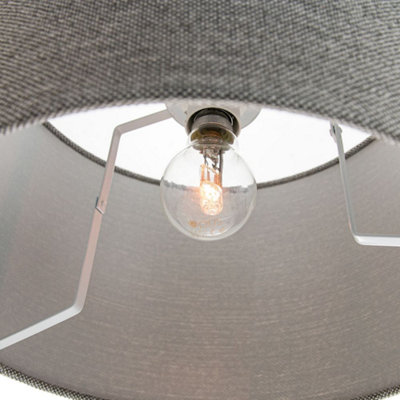 Modern and Sleek 30cm Width Light Grey Linen Fabric Drum Lamp Shade 60w ...