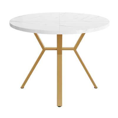 Modern and Sleek Round Marble Dining Table with Gold Legs