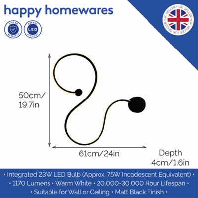 Modern and Unique Snake Style Ambient LED Art Lighting Fitting in Matt ...