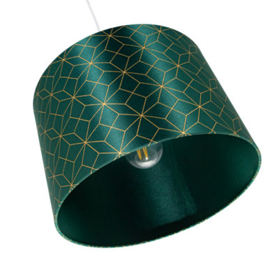 Modern and Vivid Green Satin Fabric Geometric 12 Lampshade with Gold Lines