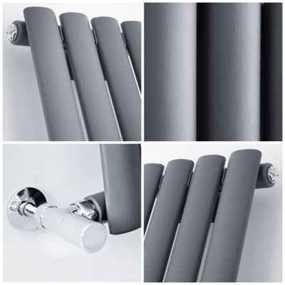 Modern Anthracite Horizontal Single Panel Oval Column Radiator 600mm x ...