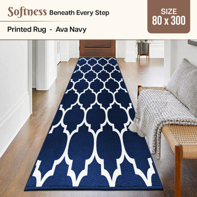 Modern Ava Navy Printed Rug Luxury Extra Large Area Entrance Runner ...
