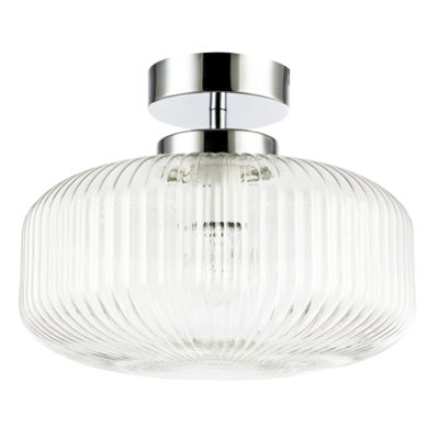 Modern Bathroom Ceiling Light with Clear Fluted Glass in Shiny Chrome