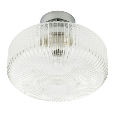 Modern Bathroom Ceiling Light with Clear Fluted Glass in Shiny Chrome