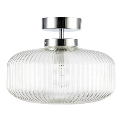 Modern Bathroom Ceiling Light with Clear Fluted Glass in Shiny Chrome