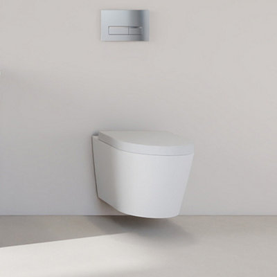 Modern Bathroom Ceramic White Rimless Round Wall Hung Toilet Short ...