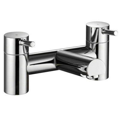 Modern Bathroom Minimalist Round Deck Mounted Bath Filler Tap - Chrome