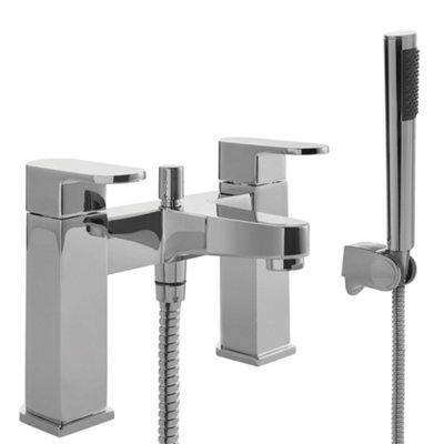 Modern Bathroom Soft Square Deck Mounted Bath Shower Mixer Tap - Chrome