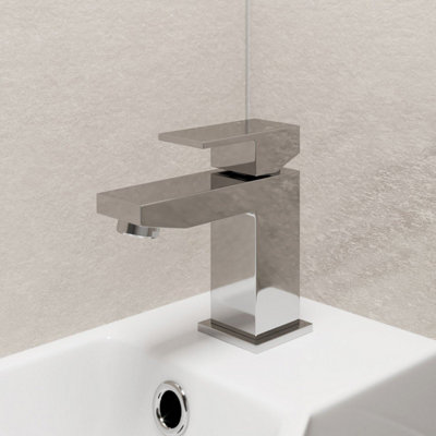 Modern Bathroom Square Mini Mono Basin Sink Mixer Tap Brass Lever
