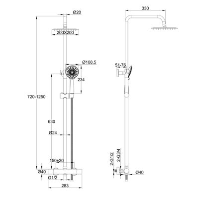 Modern Bathroom Thermostatic Mixer Shower Set Round Twin Head Exposed Valve