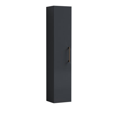 Modern Bathroom Wall Hung 1 Door Tall Storage Unit -Satin Dark Grey ...