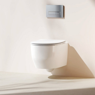 Modern Bathroom Wall Hung Rimless Toilet Ultra Slim UF Soft Close Seat ...