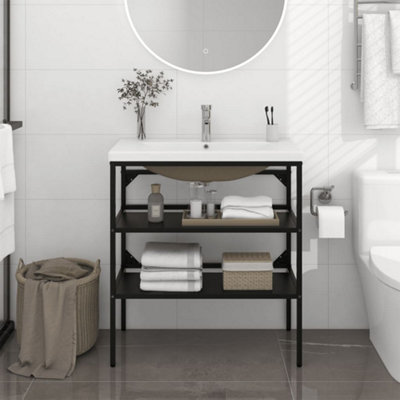 Modern Bathroom Washbasin Frame with Built-in Basin Black Iron