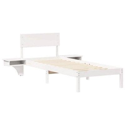 Modern Bed Frame with Bedside Tables White Solid pine wood