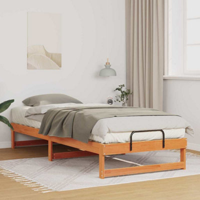Modern Bed Frame with Carry Handles Brown Solid pine wood