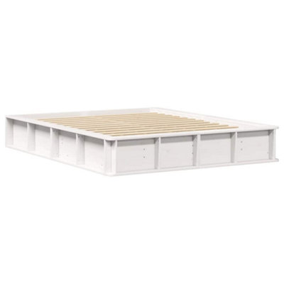 Modern Bed Frame with Lift-Up Storage in White, 160 x 200 cm, Solid Pine.