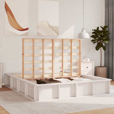 Modern Bed Frame with Lift-Up Storage in White, 160 x 200 cm, Solid Pine.