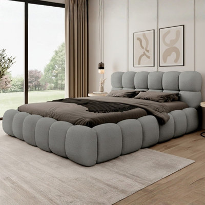 Modern Bed with Storage Wooden Frame Boston 200 x 200 cm Grey