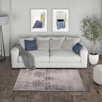 Modern Beige Rectangle Distressed Area Rugs Soft Pile Decorative Carpet ...