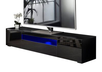 Modern Black 200cm Matt Gloss TV Stand Cabinet Suitable for 55 65 70 75 80 Inch
