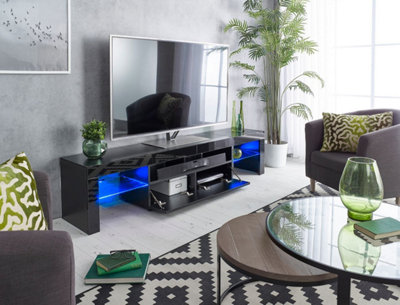 Modern Black 200cm Matt Gloss TV Stand Cabinet Suitable for 55 80 Inch 4K LED Flat