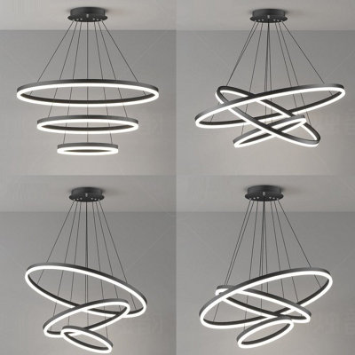 Modern Black 3 Ring Aluminum Round Adjustable Linear Hanging LED ...