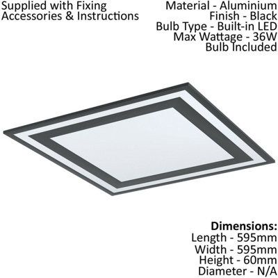 Modern Black 36W LED Wall and Ceiling Light Panel - 2 Pack