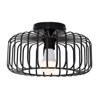Modern Black Cage Ceiling Light with 3 Colour LED ,E27