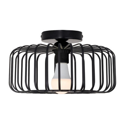 Modern Black Cage Ceiling Light with 3 Colour LED ,E27
