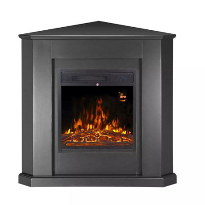 Modern Black Corner Electric Fireplace with Remote Control, Triangle ...
