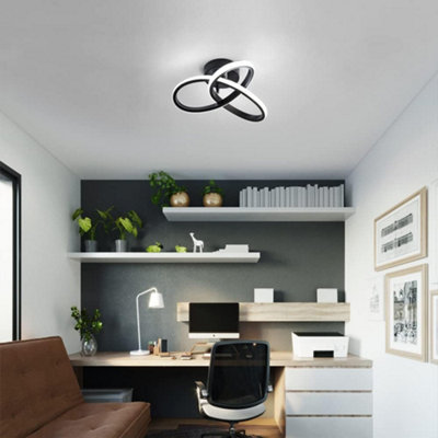 Modern Black Curved LED Dimmable Ceiling Light for Bedroom & Living Room