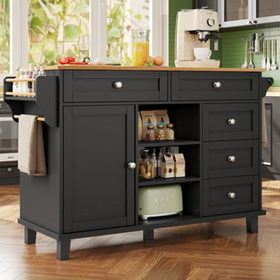 Modern Black Dining Trolley with Drawer-Storage Cabinet, 134x46x92 cm ...