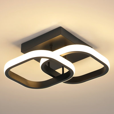 Modern Black Dual Square Integrated LED Ceiling Light - 22W 3000K Warm ...