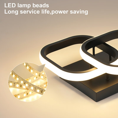 Modern Black Dual Square Integrated LED Ceiling Light - 22W 3000K Warm ...