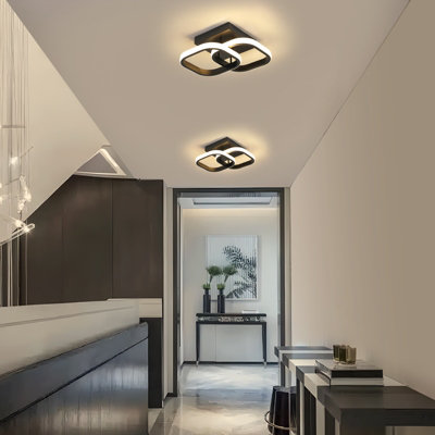 Modern Black Dual Square Integrated LED Ceiling Light - 22W 3000K Warm ...
