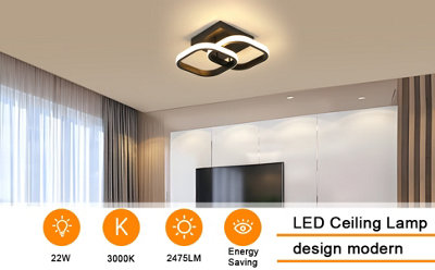 Modern Black Dual Square Integrated LED Ceiling Light - 22W 3000K Warm ...