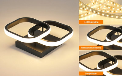 Modern Black Dual Square Integrated LED Ceiling Light - 22W 3000K Warm ...