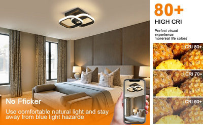 Modern Black Dual Square Integrated LED Ceiling Light - 22W 3000K Warm ...