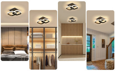 Modern Black Dual Square Integrated LED Ceiling Light - 22W 3000K Warm ...