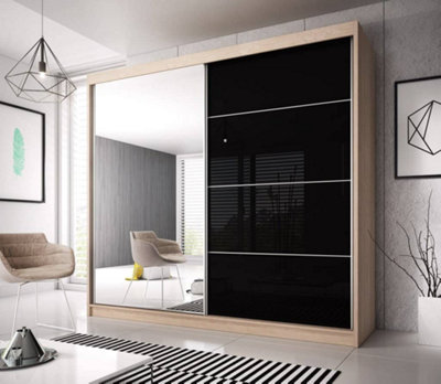 Modern Black Gloss Front & Oak Sonoma Carcass Wardrobe W183cm H218cm ...