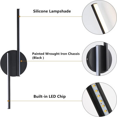 Modern Black Integrated LED Wall Light, 3000K Warm White, 16W 1200 Lumens