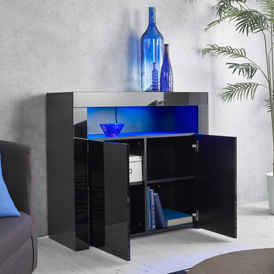 Modern Black Matt Gloss Buffet Sideboard Cabinet with LED Lights ...