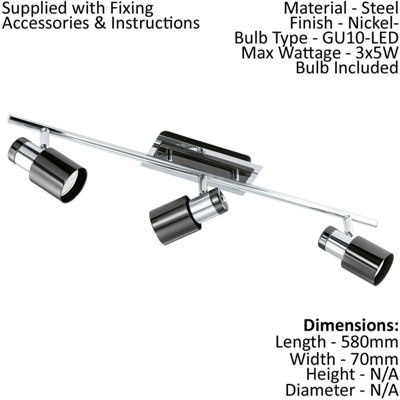 Modern Black Nickel Ceiling Spot Light with Two Matching Wall Lights