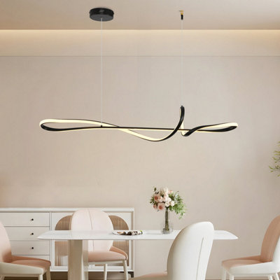 Modern Black Wavy Linear LED Pendant Light, Dimmable, Colour Temp ...
