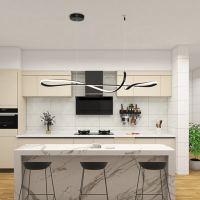 Modern Black Wavy Linear LED Pendant Light, Dimmable, Colour Temp ...