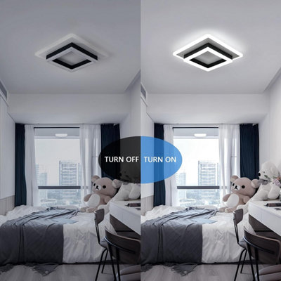 Modern Black & White Square LED Ceiling Light, 30W 3300lm, 6500K Cool White