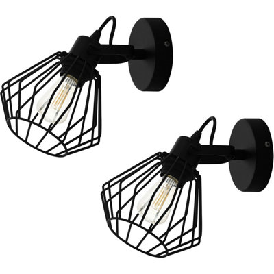 Modern Black Wire Frame Ceiling Light - 2 Pack E27 1x40W
