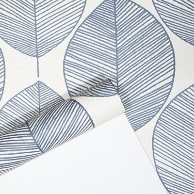 Modern Blue and Beige Leaf Wallpaper Textured Finish, Washable, Paste ...