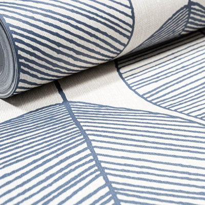 Modern Blue and Beige Leaf Wallpaper Textured Finish, Washable, Paste ...