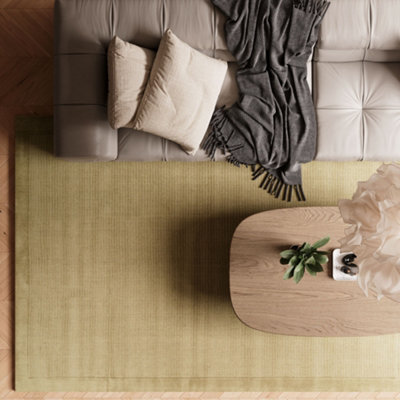 Modern Bordered Green Soft Textured Living Area Rug 120cm x 170cm